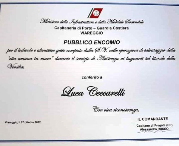 Due Bagnini SNS premiati dalla Capitaneria di Viareggio – Società ...