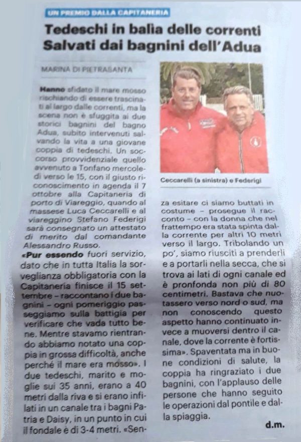 Due Bagnini SNS premiati dalla Capitaneria di Viareggio – Società ...